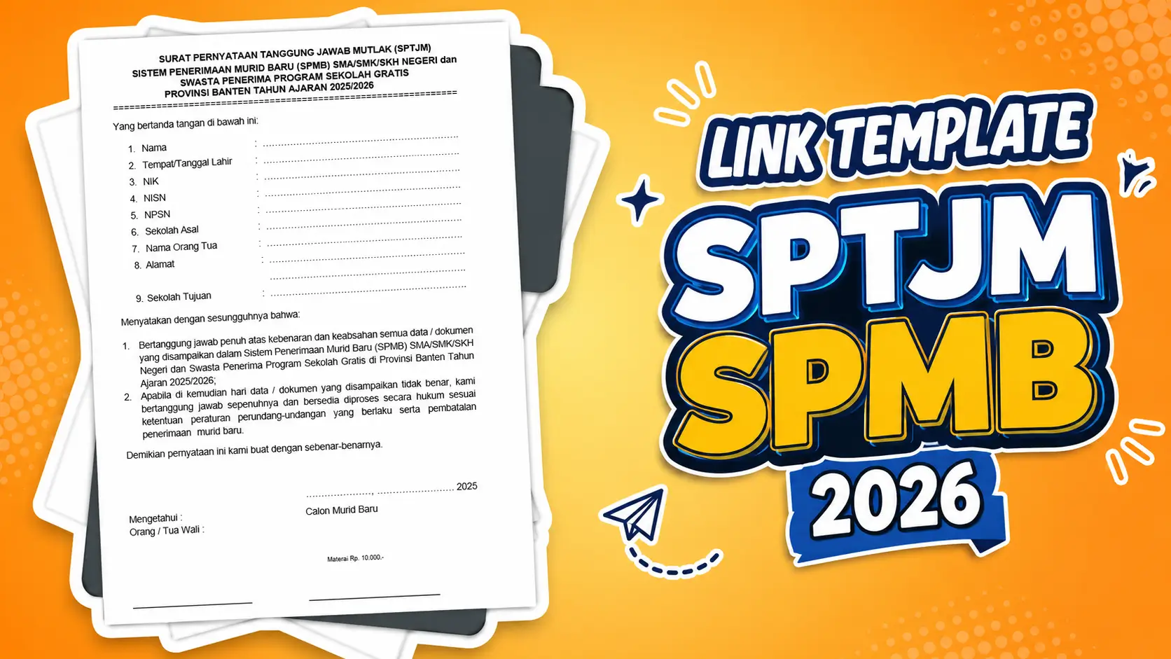 Contoh Surat Pernyataan Orang Tua SPTJM SPMB 2026 dan Link Templatenya ...